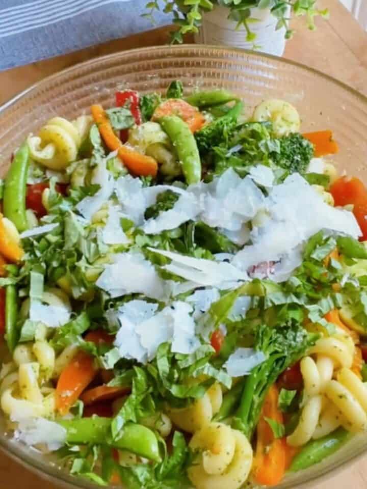 Healthy Pasta Primavera Recipe with Pesto | Powell Family Cooking