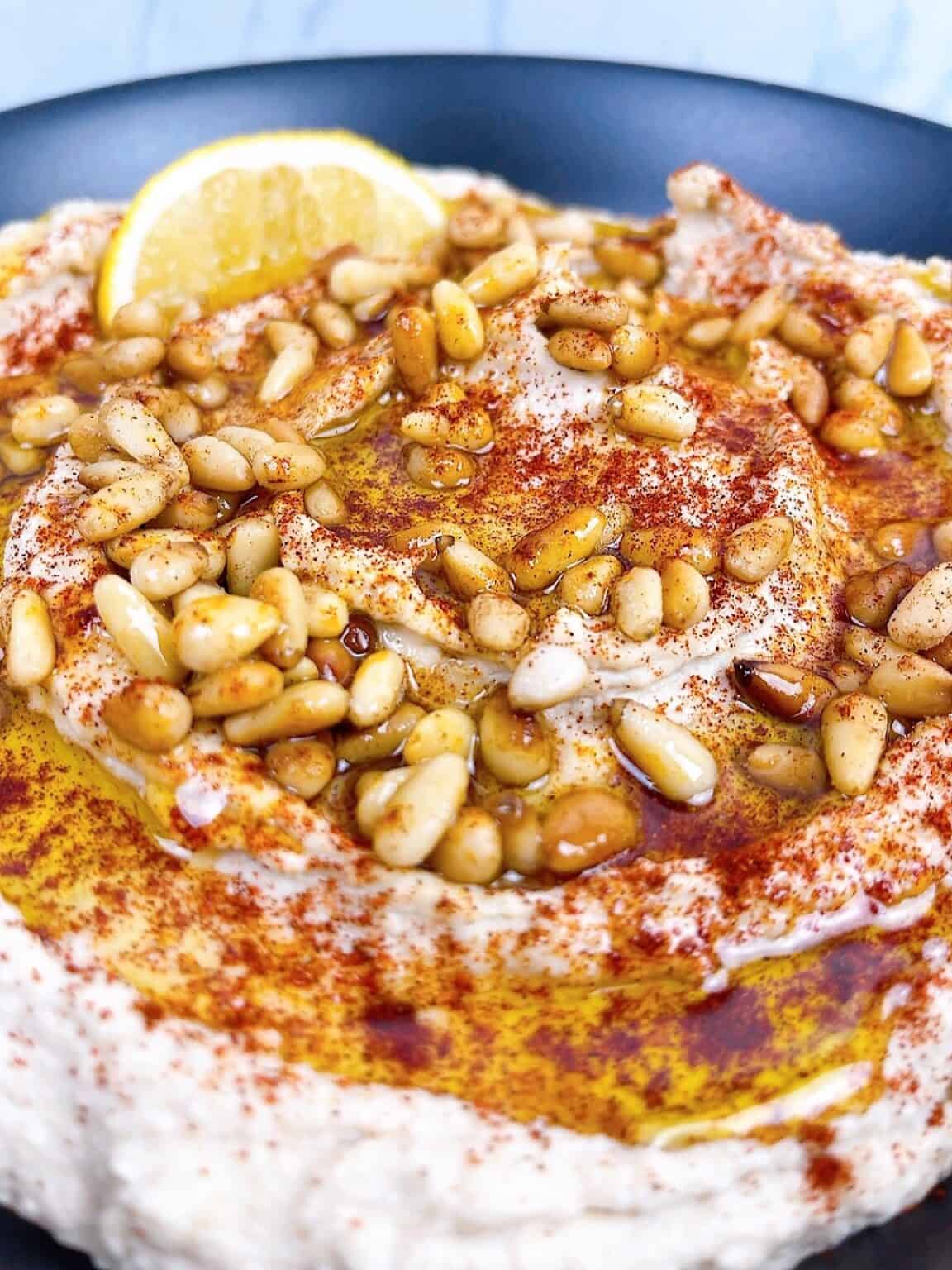 Authentic Greek Hummus Recipe with Lemon, Garlic, and Pine Nuts ...