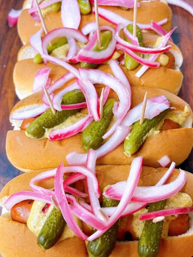 Gourmet Hot Dog Recipe with Cornichons and Pickled Onions | Powell ...