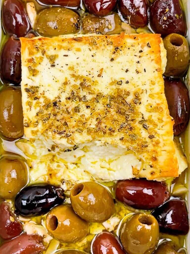 Baked Feta Appetizer with Olives and Herbs | Powell Family Cooking
